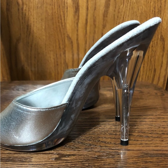 Shoes | Vintage Silver Mule Clear Heels | Poshmark
